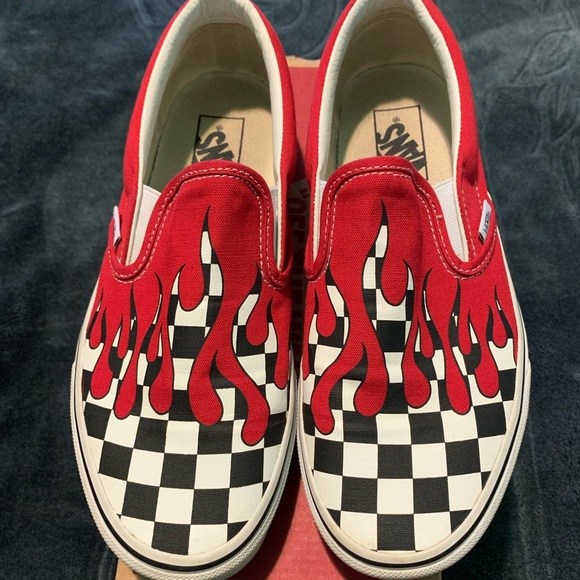 Vans | Shoes | Vans Slip On Checker Flame Red | Poshmark